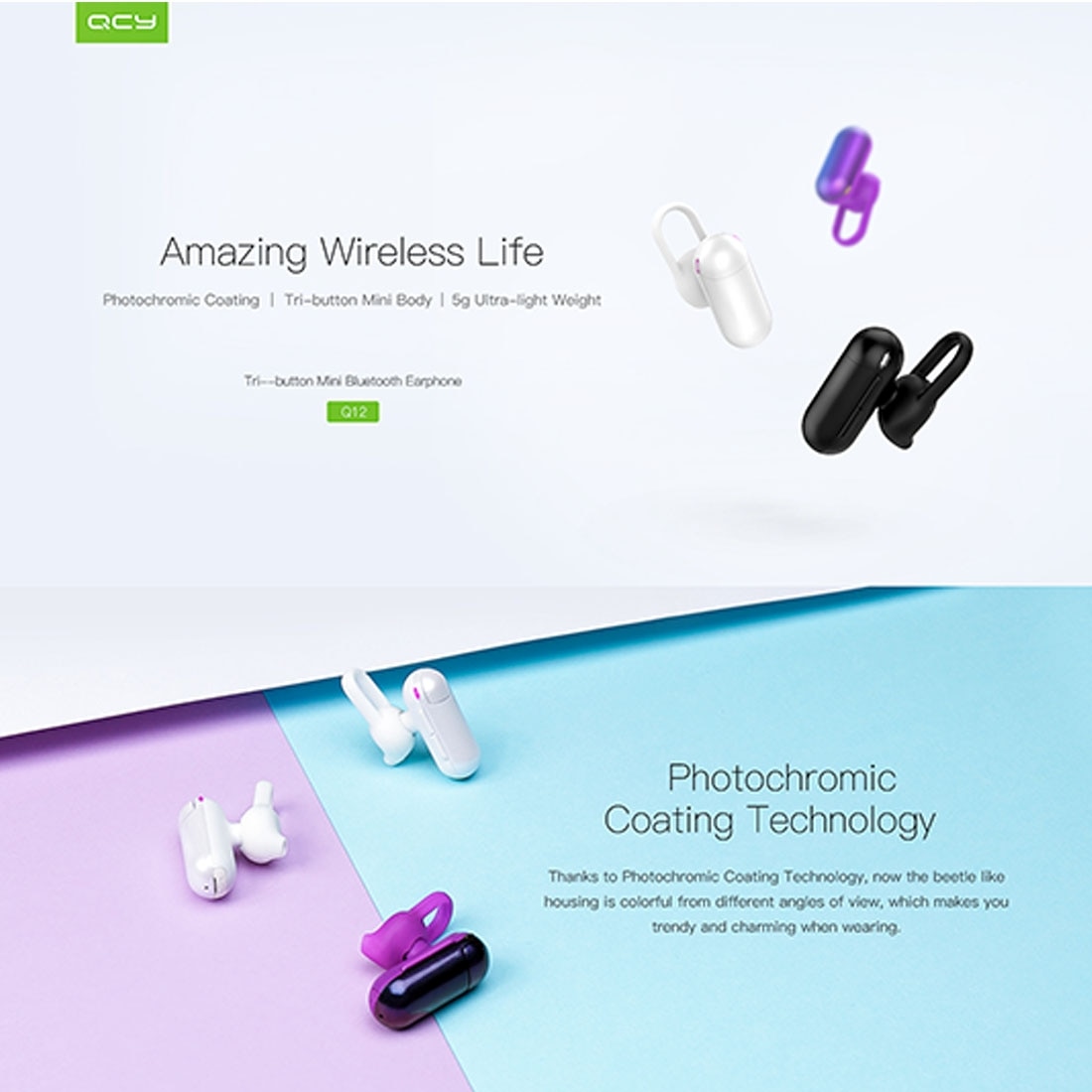 Casti Wireless In-Ear QCY Q12, Bluetooth 4.1, Microfon, Durata Baterie ...