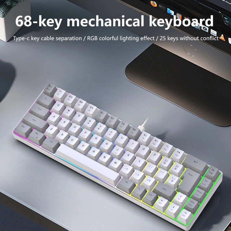 Mechanikus gaming billentyűzet, NAXSIR, 68 gomb, RGB világítás, ergonomikus, USB Type-C, double ...