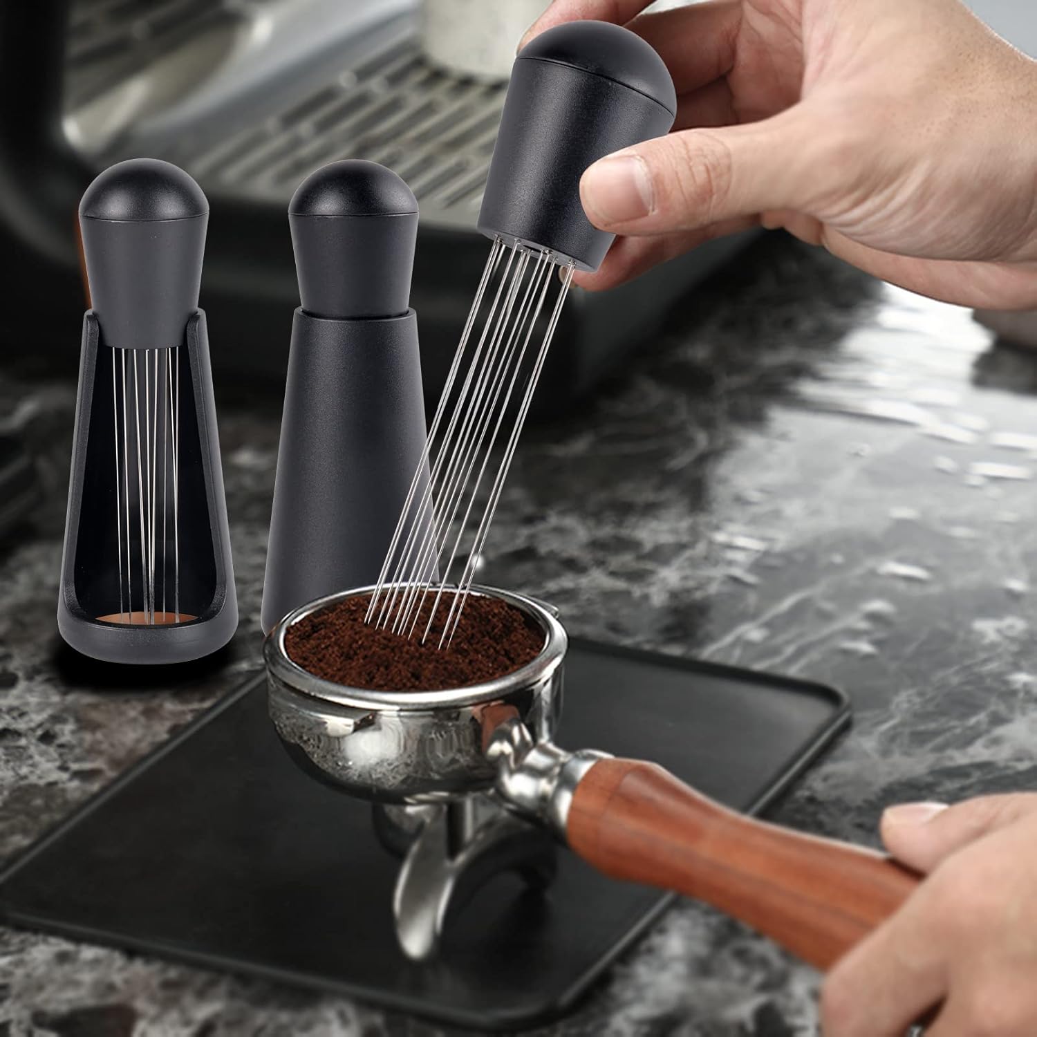 Set de 4 Accesorii Espresso, Tamper dublu cafea(Greu-Solid), Inel ...