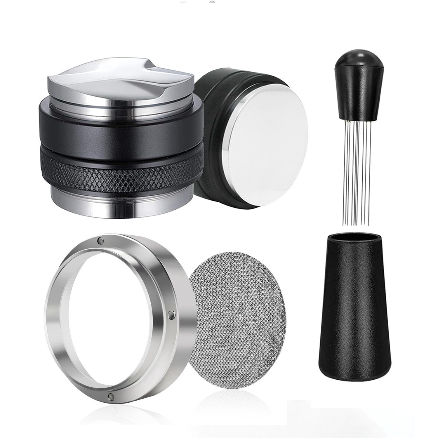 Set de 4 Accesorii Espresso, Tamper dublu cafea(Greu-Solid), Inel ...