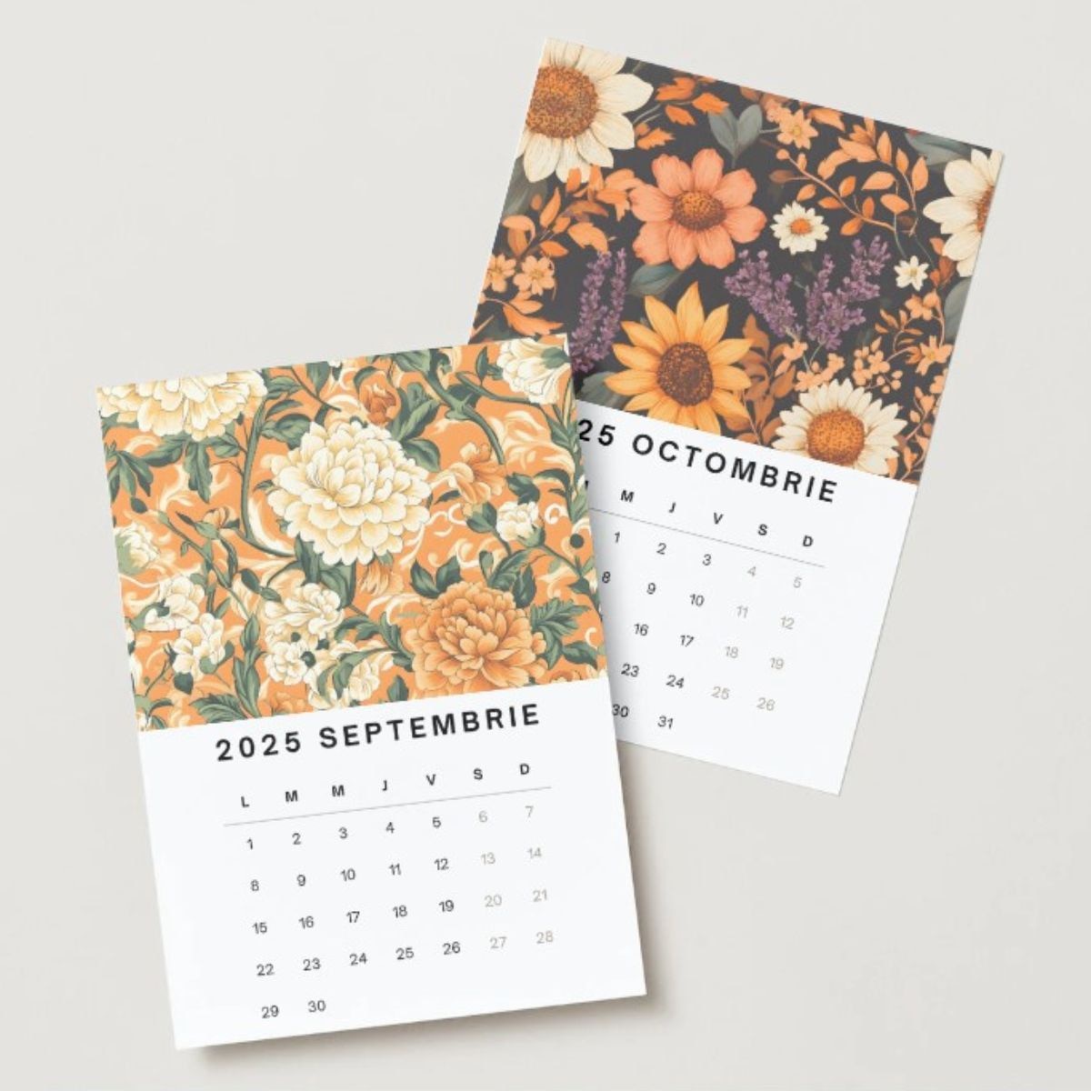 Calendar cu flori decorative elegante, 2025, calendar de birou cu ...