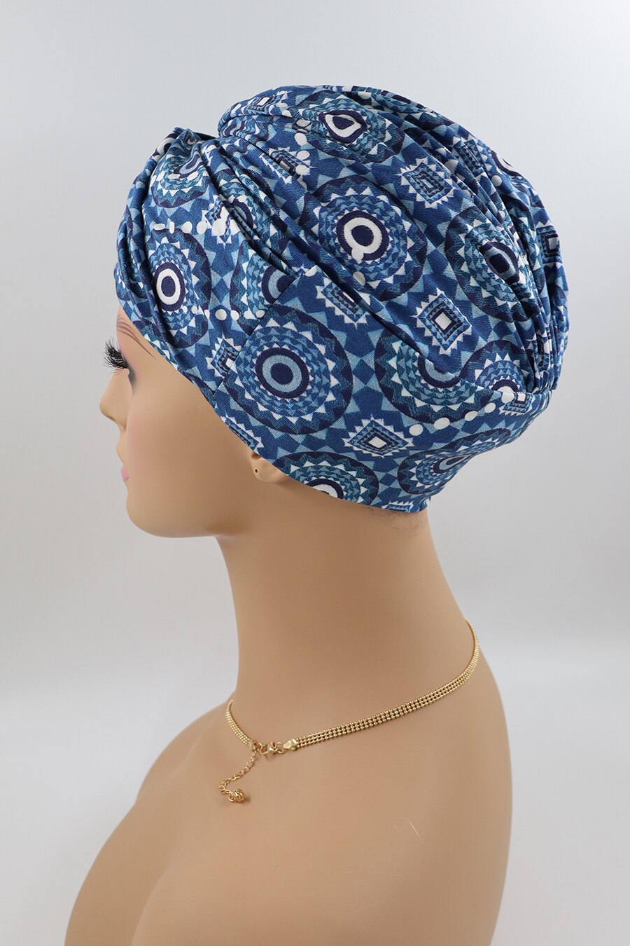 Turban Nicoletta B420 albastru marin, model geometric, turban post ...