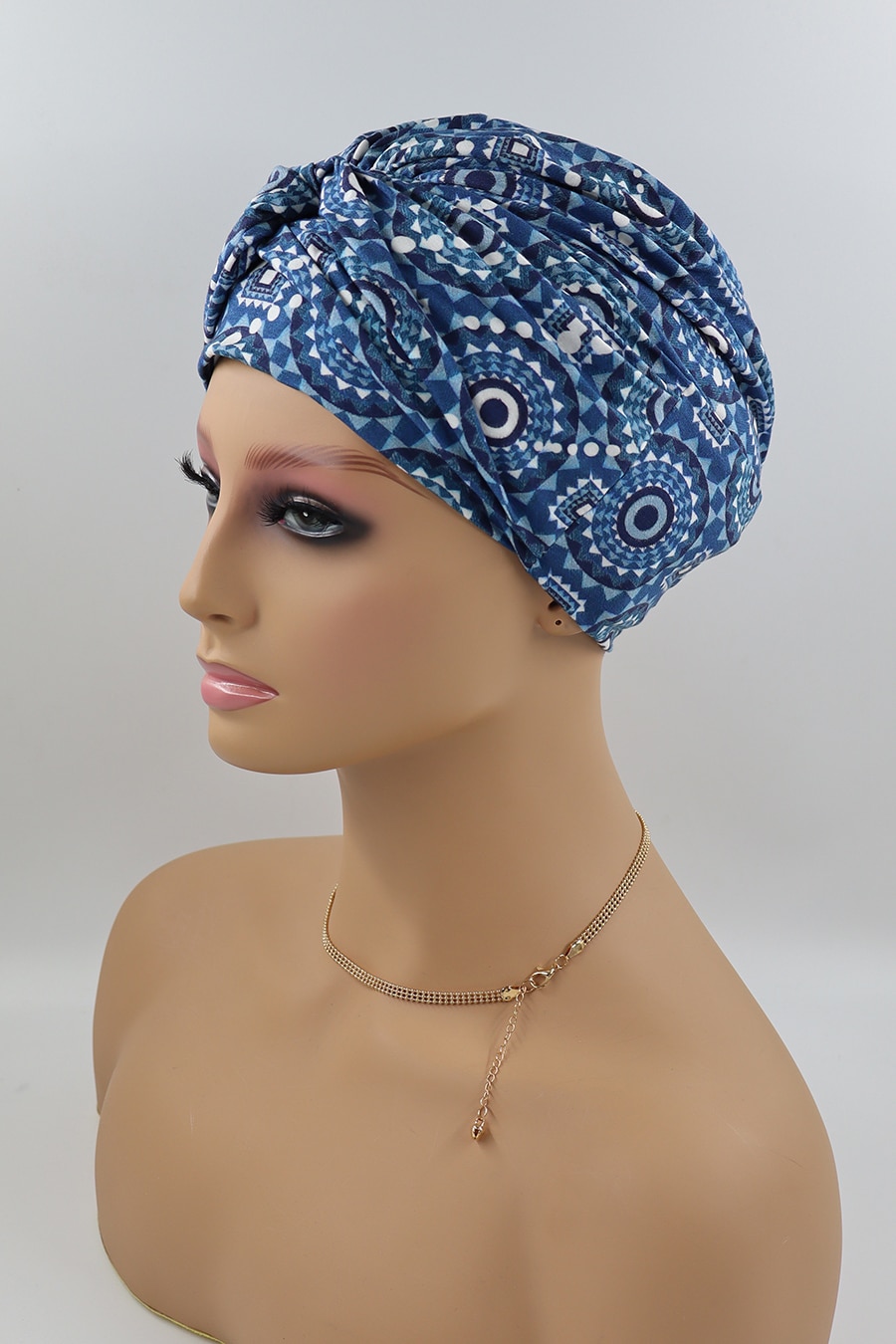 Turban Nicoletta B420 albastru marin, model geometric, turban post ...