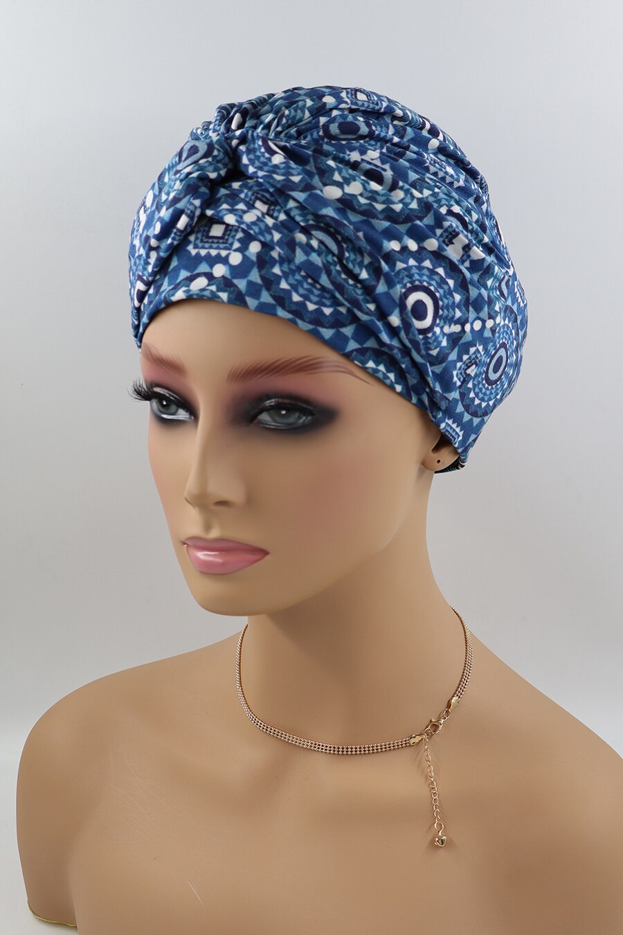 Turban Nicoletta B420 albastru marin, model geometric, turban post ...