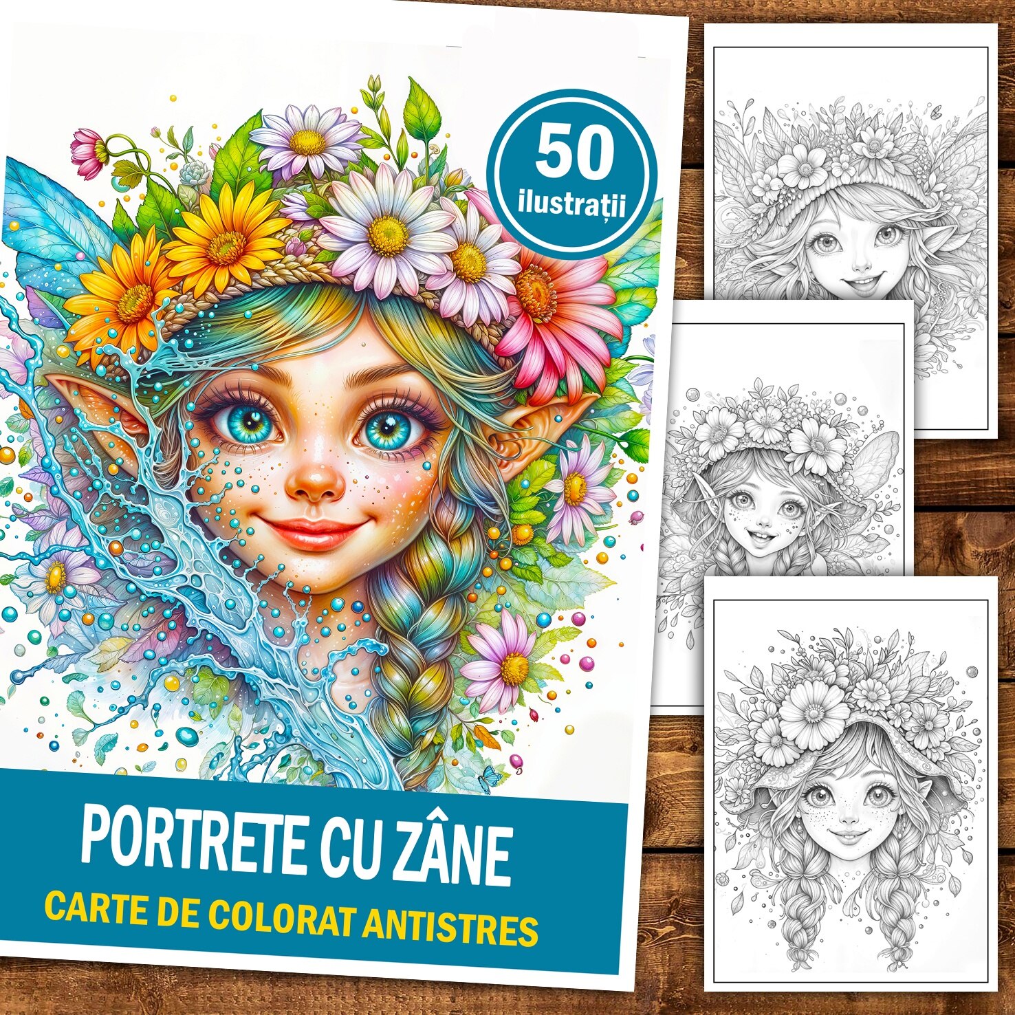 Carte de colorat antistres, 50 de ilustratii Portrete cu Zane, 106 ...