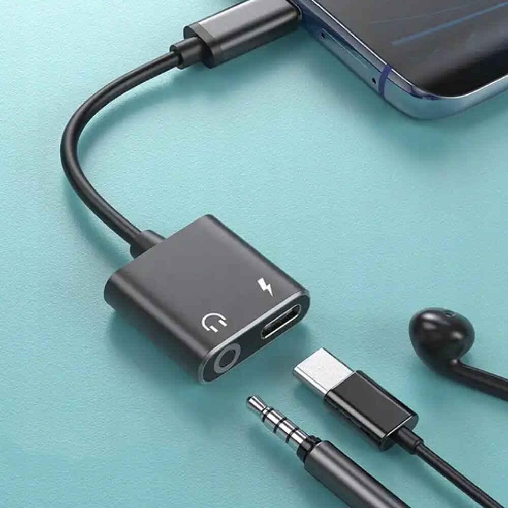 2 в 1 аудио адаптер, USB-C - 1 x Mini Jack 3.5MM 1 x USB-C, AUX кабел с DAC, Bluvista, за ...