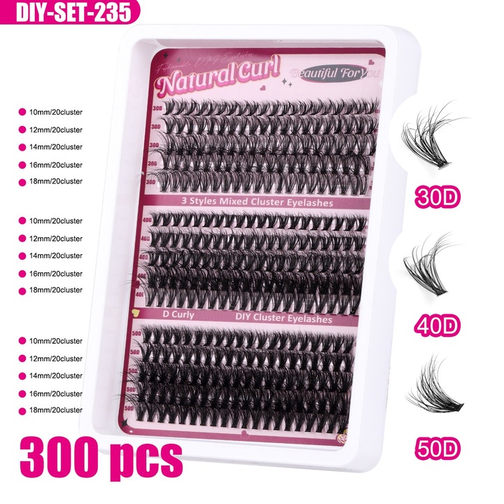 Gene false individuale tip smoc ESensio® 300L, 300 lashes, D curl, 30D ...