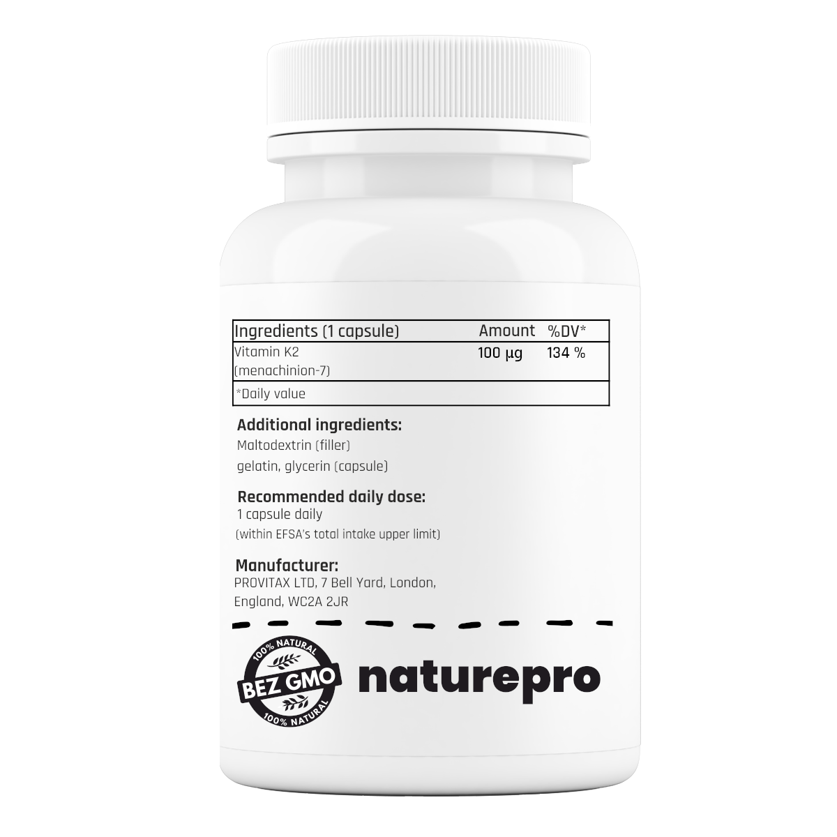 Витамин К2 100 мкг, NaturePRO, 100 капсули, подкрепа за кости и сърце ...