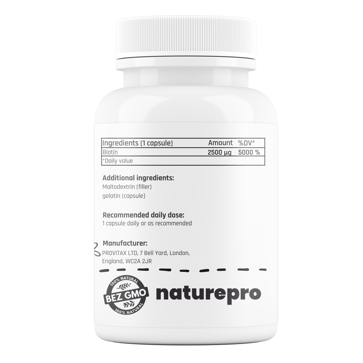 Biotina 2500 mcg, NaturePRO, 180 capsule, pentru femei si barbati, fara ...