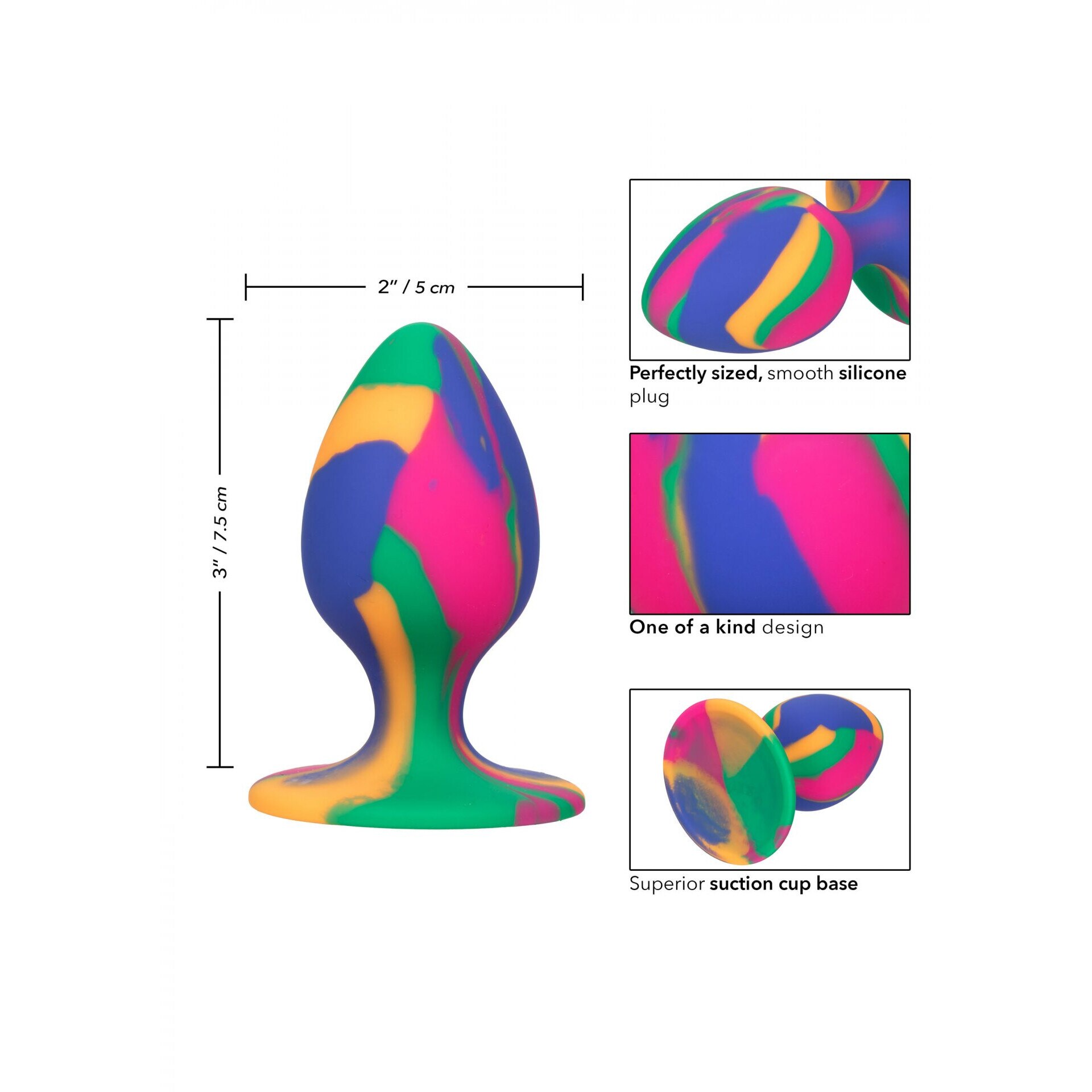 Dop anal Cheeky Medium Tie Dye, multicolor, silicon, cu baza de ventuza ...