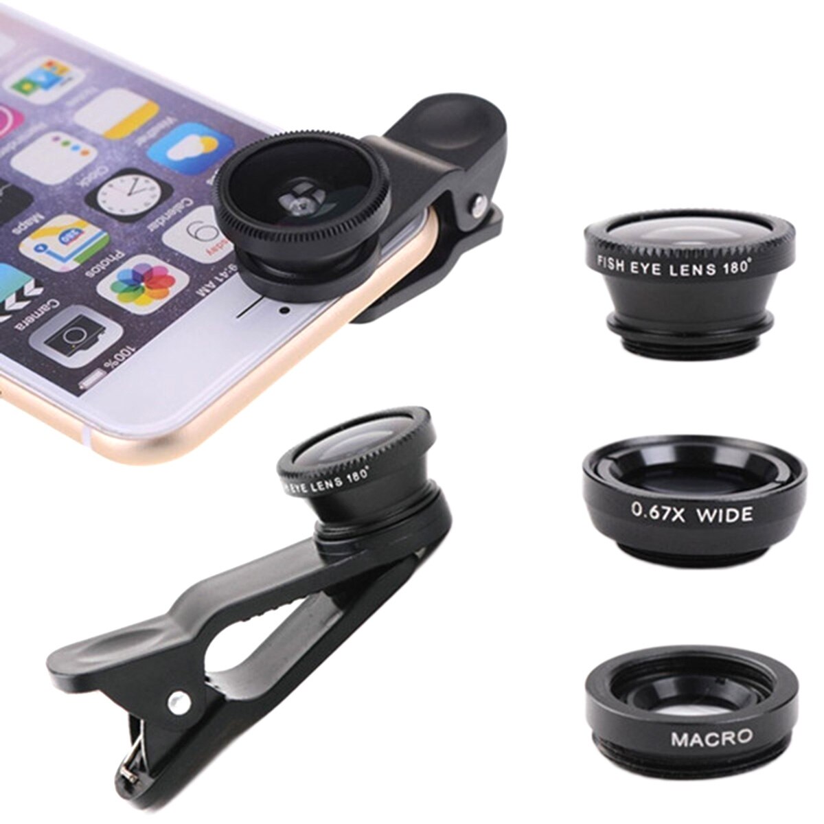 Kit Lentile profesionale HD 3 in 1, Super Wide Angle Lens, Super Macro ...