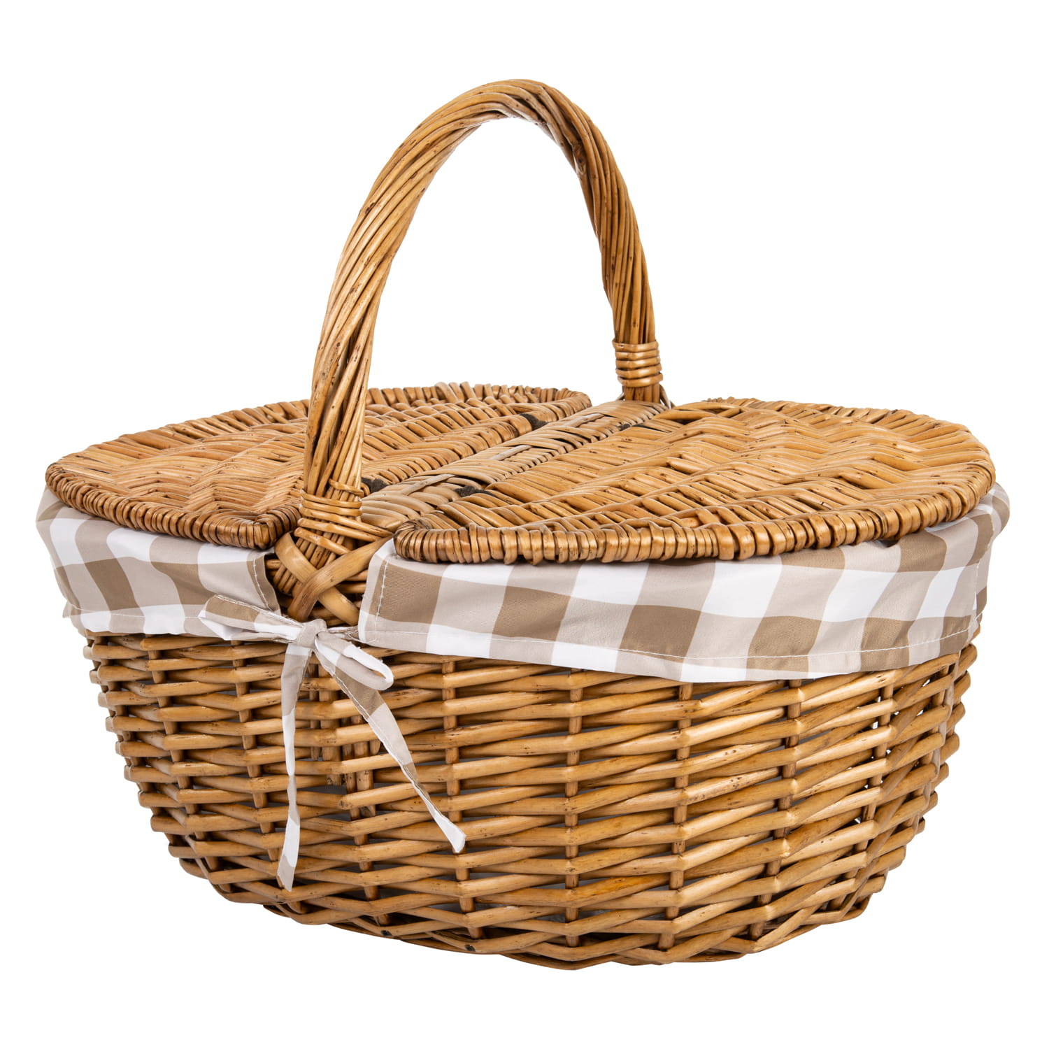 Cos de picnic din ratan cu doua capacete, bej, 30x40x20cm - eMAG.ro