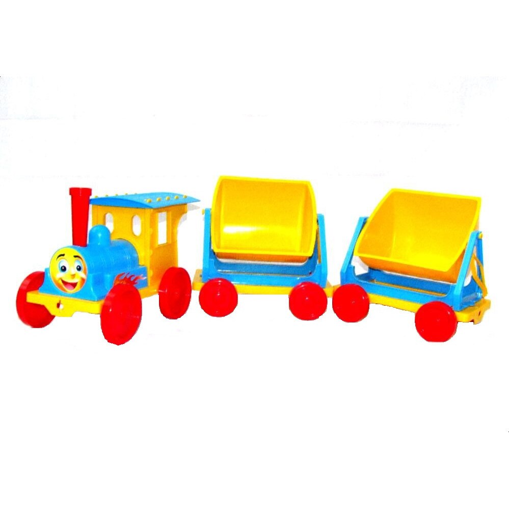 Trenulet pentru copii Doloni cu doua vagoane albastru cu galben - eMAG.ro