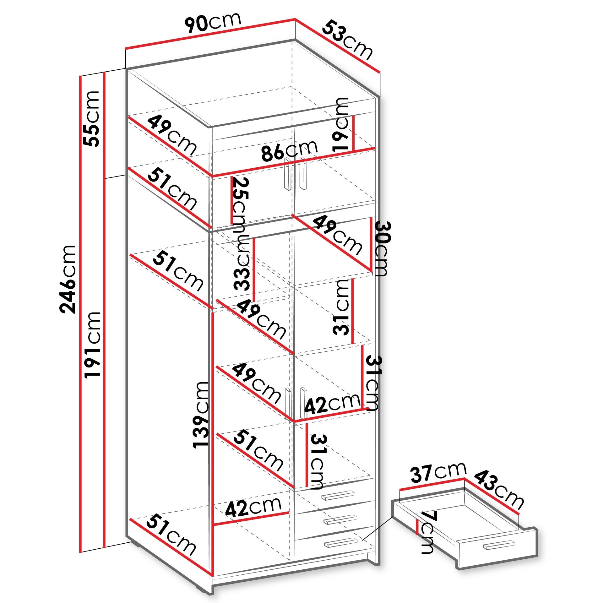 Dulap Melen 2D3S + modul, MIRJAN24, alb, 53x246x90 cm - eMAG.ro