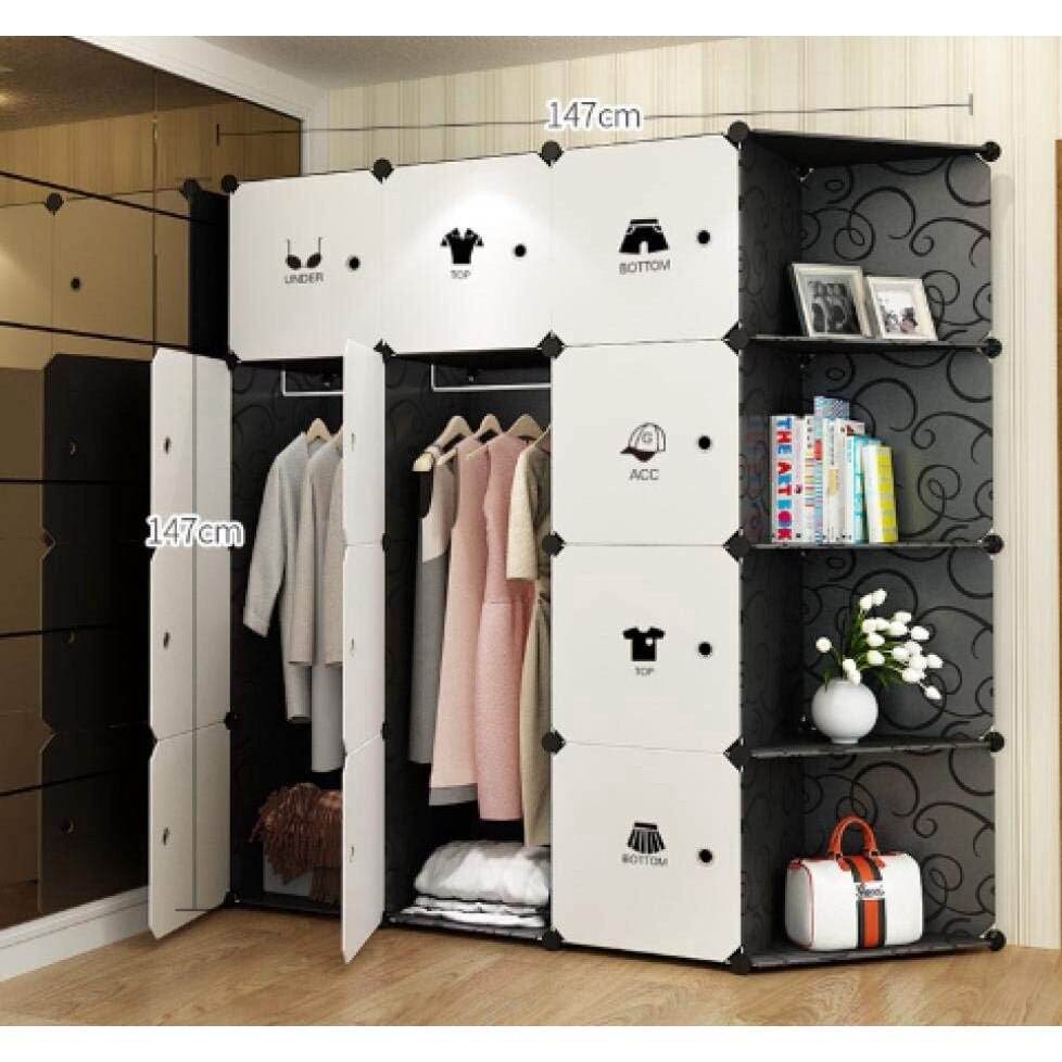 Dulap modular pentru haine, 147x110x47 cm, 12 compartimente si 4 ...