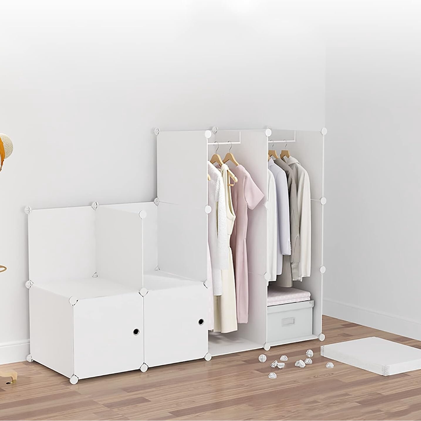 Dulap modular pentru haine, 183x147x47 cm, 20 compartimente, 4 bare ...