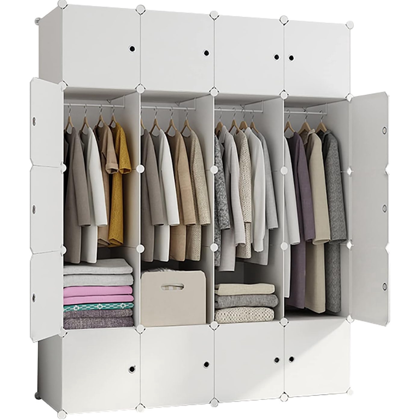 Dulap modular pentru haine, 183x147x47 cm, 20 compartimente, 4 bare ...