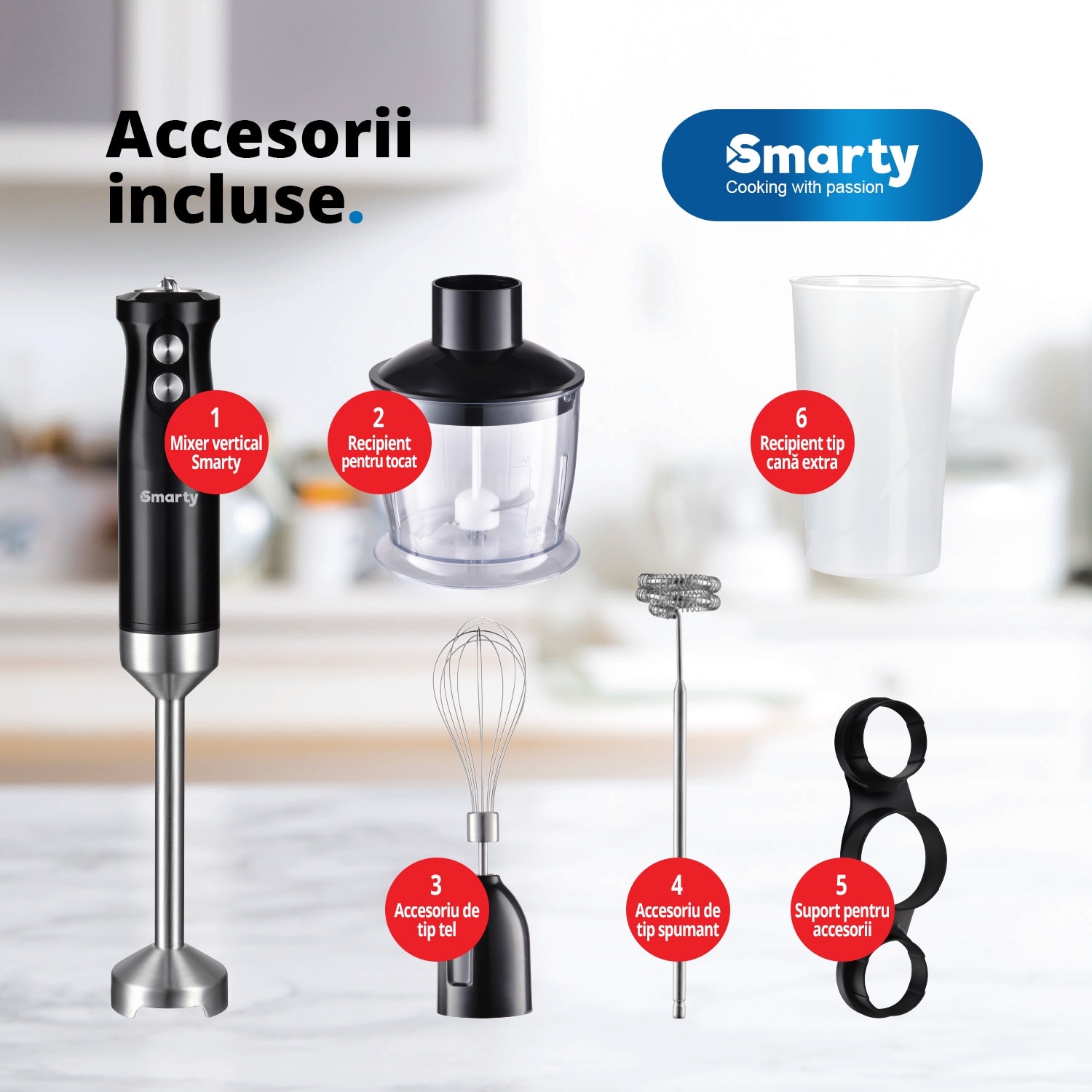 Set Blender 5 in 1 Smarty Advanced Pro 1000W, Mixer vertical ...