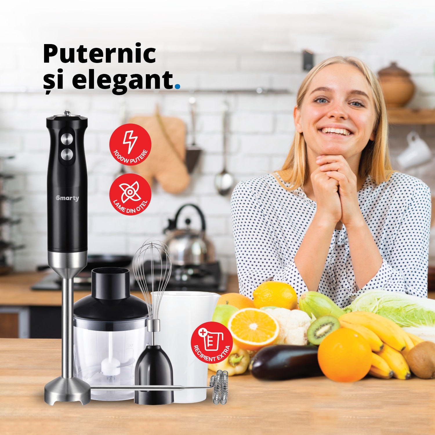Set Blender 5 in 1 Smarty Advanced Pro 1000W, Mixer vertical ...