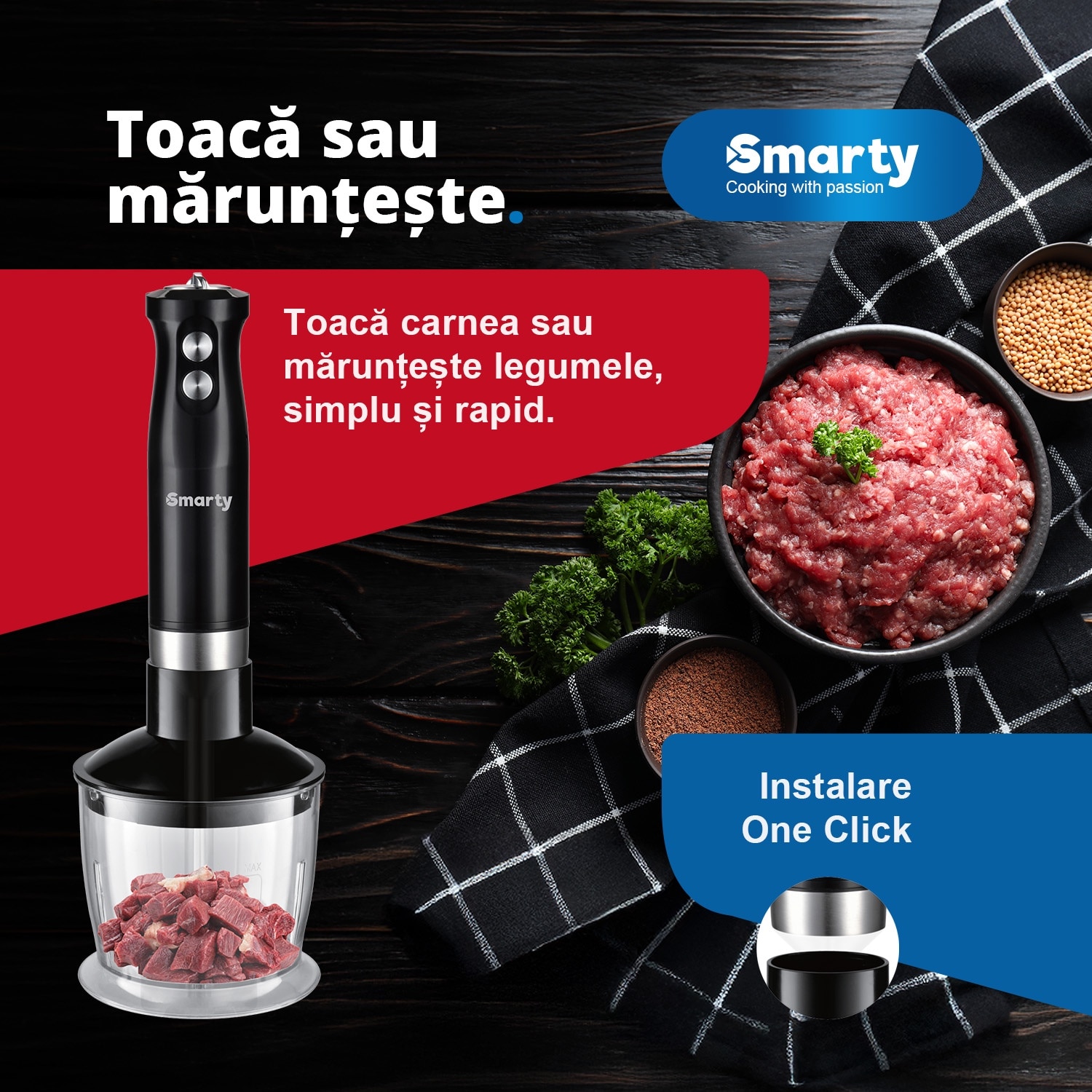 Set Blender 5 in 1 Smarty Advanced Pro 1000W, Mixer vertical ...