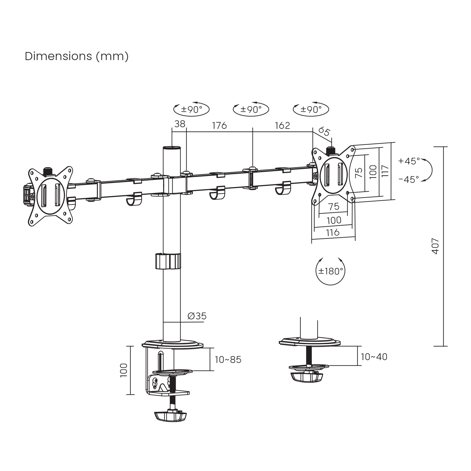 Suport 2 monitoare 17-32" inch, StableArm Saver Duo, Pana la 9 kg/ecran ...