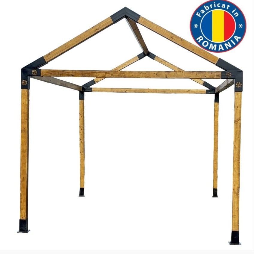 Foisor pergola de gradina + kit metalic inclus, 3x4 m, din lemn ...