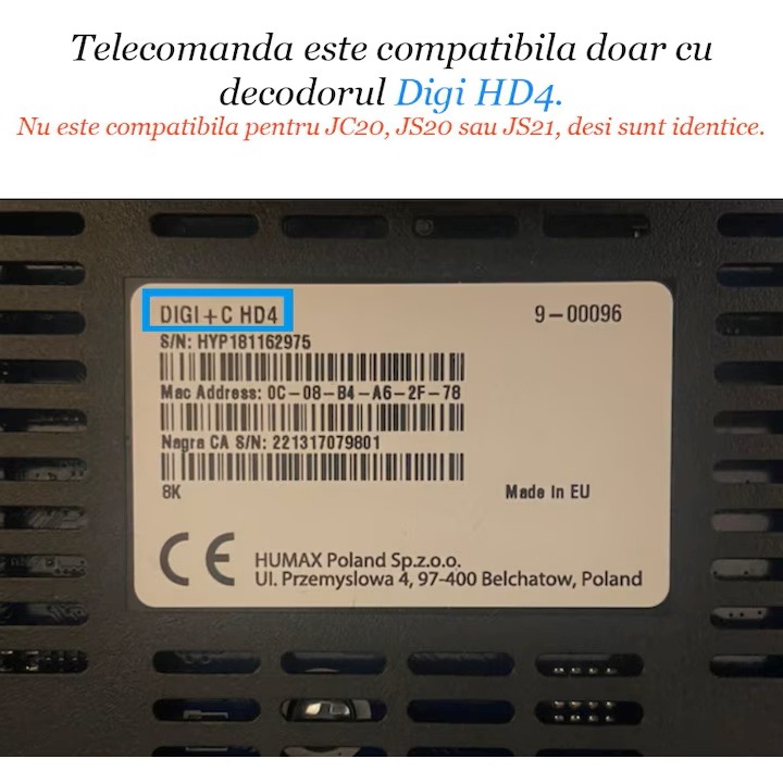 Telecomanda Compatibila decodor Digi HD4 GSC@773 neagra, baterii ...