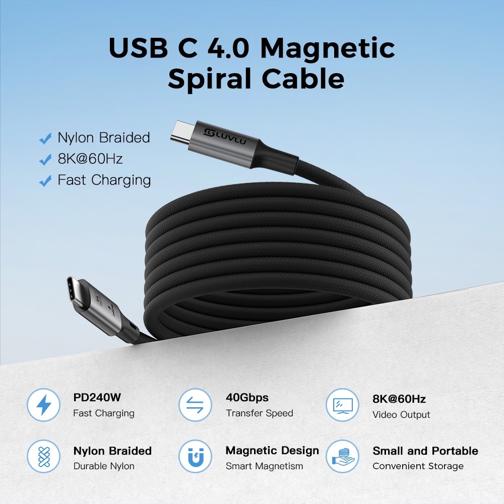 Cablu USB C 4.0 LUVLU®, USB C-C, 8K@60Hz / 4K@144Hz, PD 240W Super Fast ...