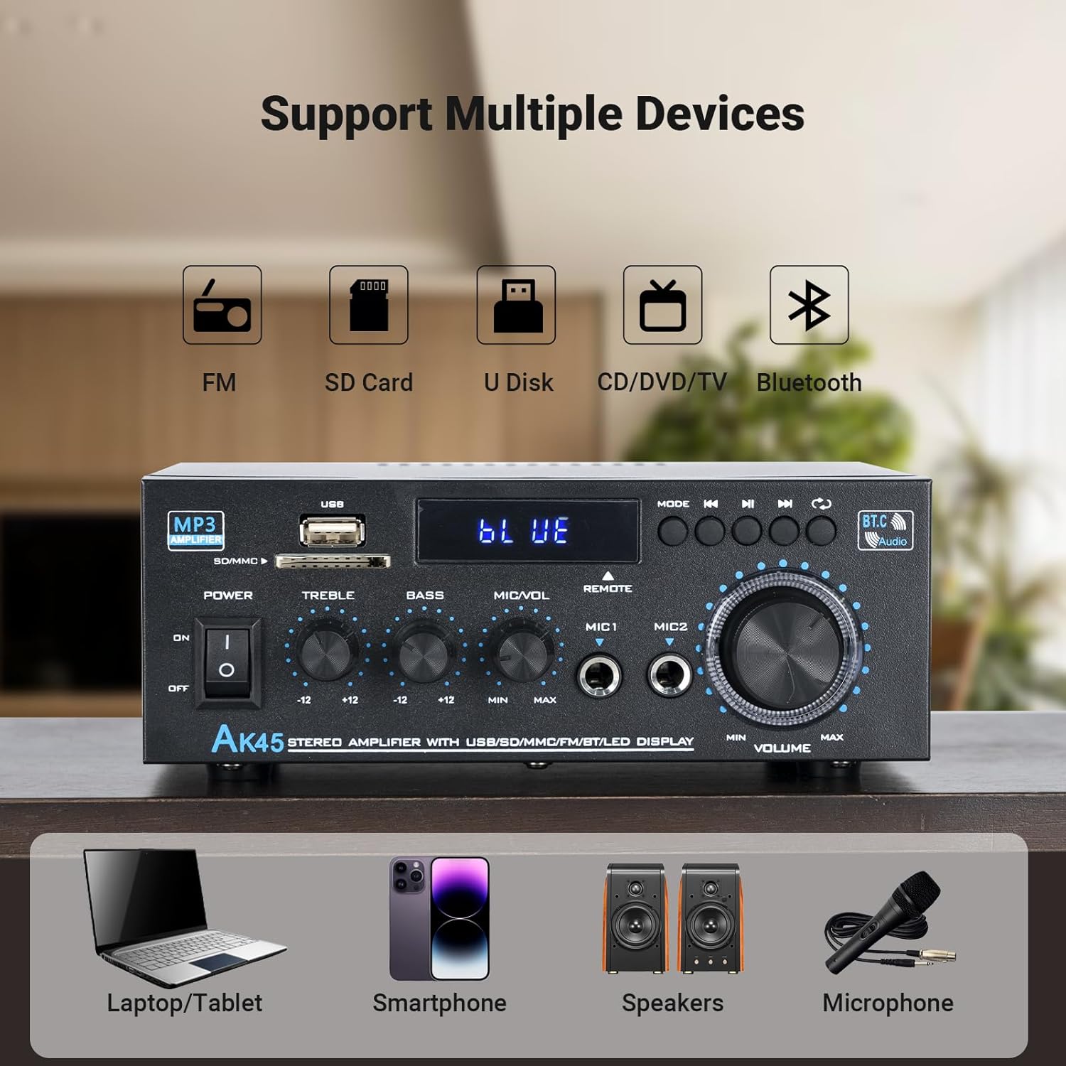 Amplificator audio tip statie cu Bluetooth, HaploS, Functie karaoke ...