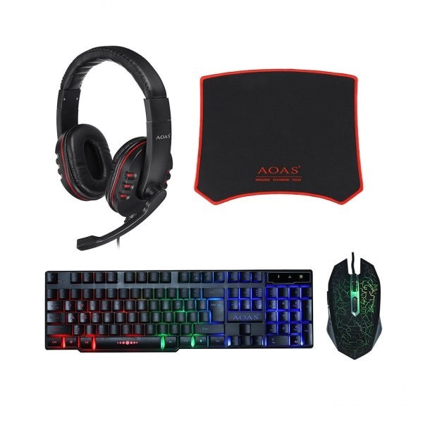 Set gaming tastatura/mouse/casti/mouse pad, AOASTech, 4 in 1, RGB ...