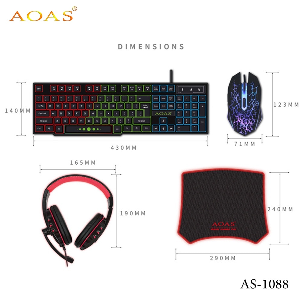 Set gaming tastatura/mouse/casti/mouse pad, AOASTech, 4 in 1, RGB ...