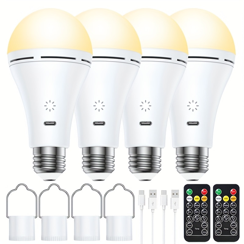 Set 4 becuri LED reincarcabile cu telecomanda, dimabile, 3 temperaturi ...