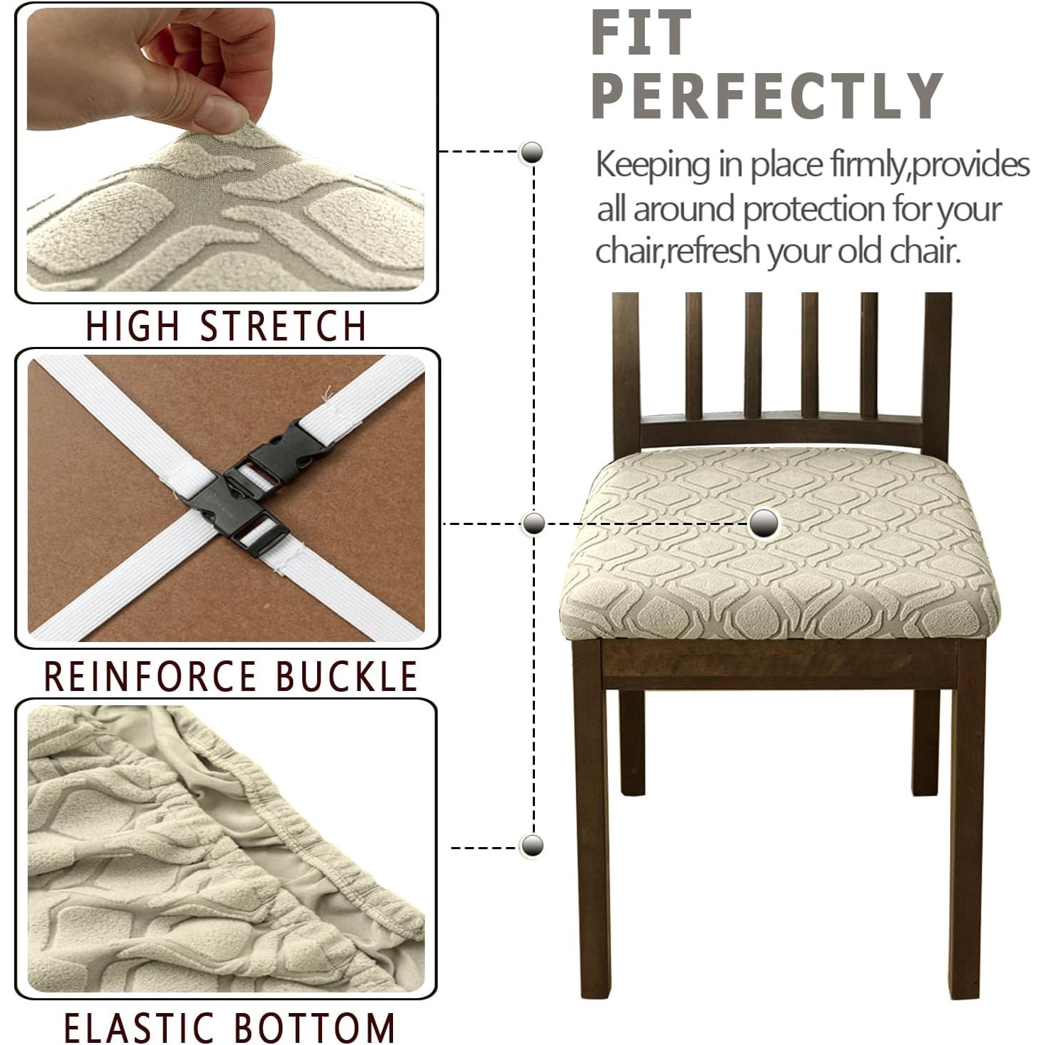 Set de 6 Huse Elastice Scaune KELUINA, Material Jacquard, Lavabile ...