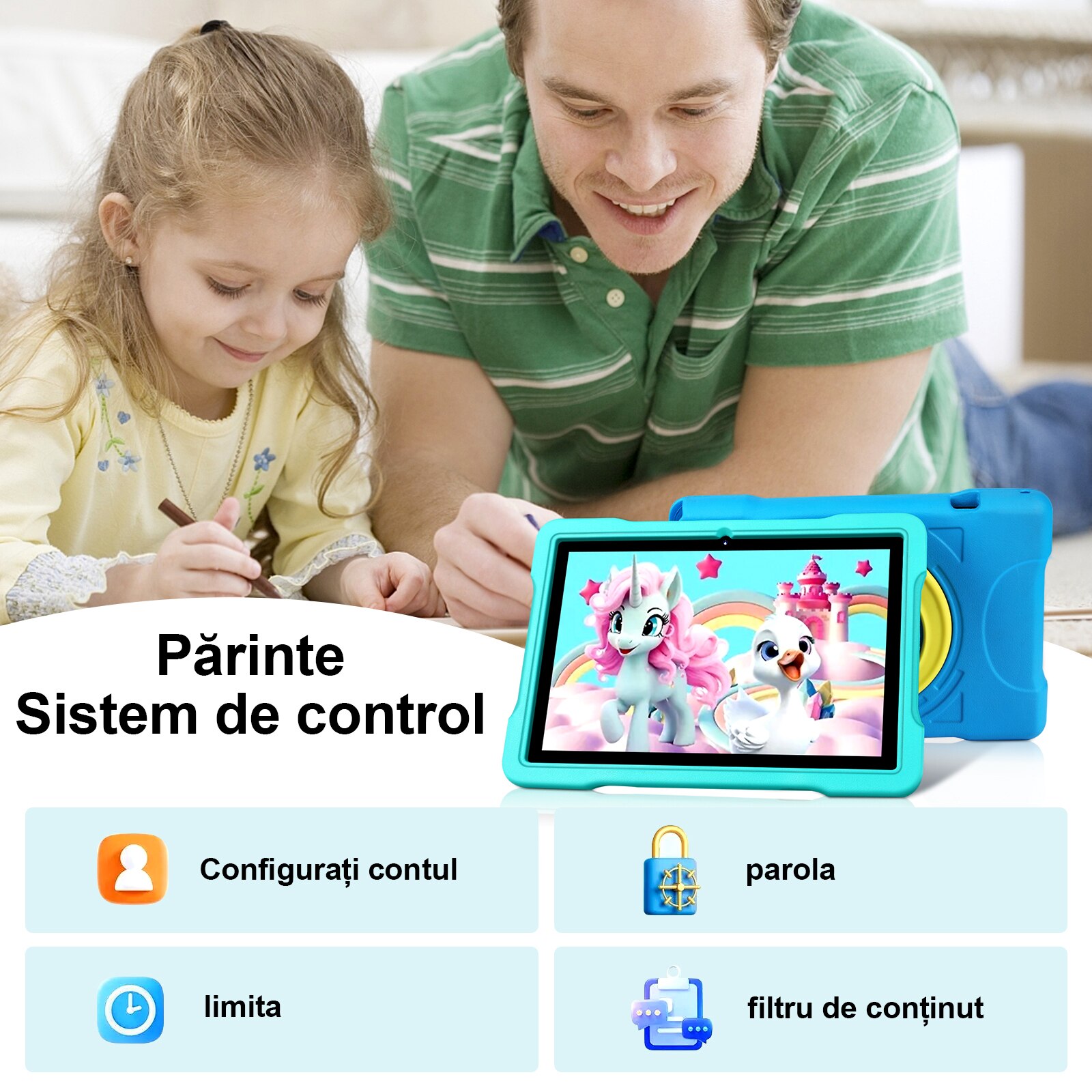 Tableta pentru copii, 10 inch, Android 13, Control parental, 12GB RAM ...
