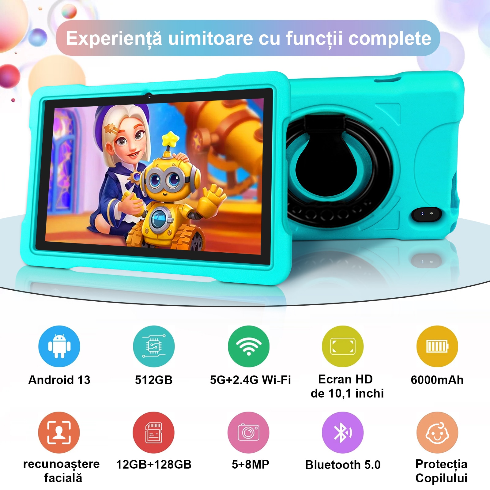 Tableta pentru copii, 10 inch, Android 13, Control parental, 12GB RAM ...