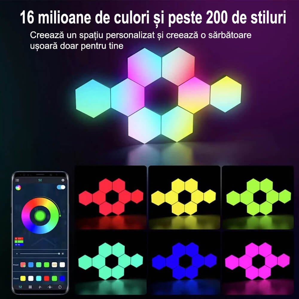 Lumini LED hexagonale de perete, pachet de 10, sincronizare muzicala ...