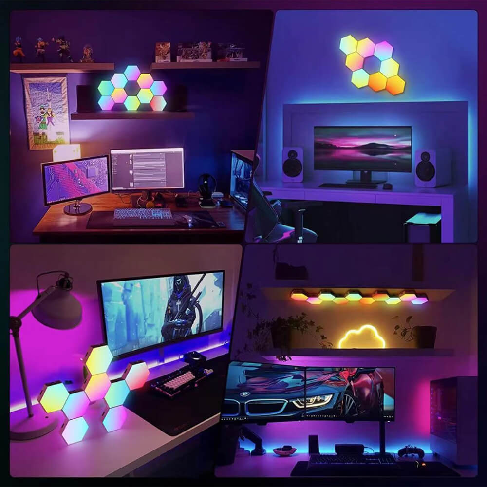Lumini LED hexagonale de perete, pachet de 10, sincronizare muzicala ...