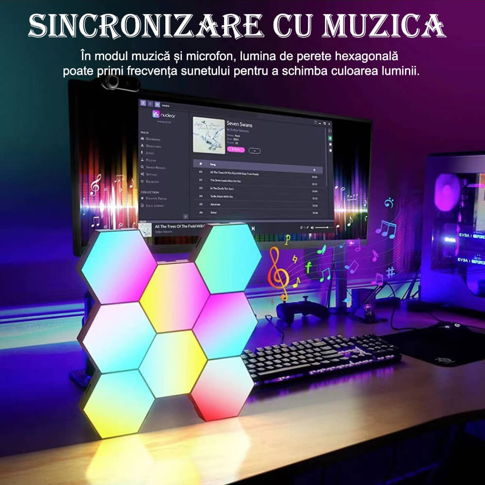 Lumini LED hexagonale de perete, pachet de 10, sincronizare muzicala ...