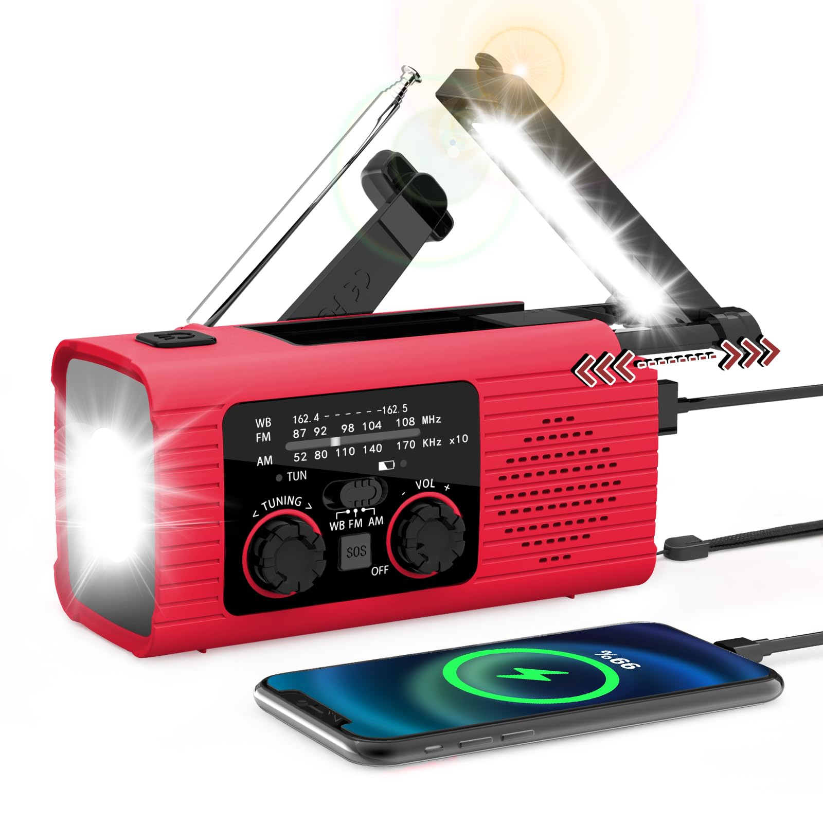 Radio Portabil Camping Cu Lampa LED，cu incarcare solara si manuala ...