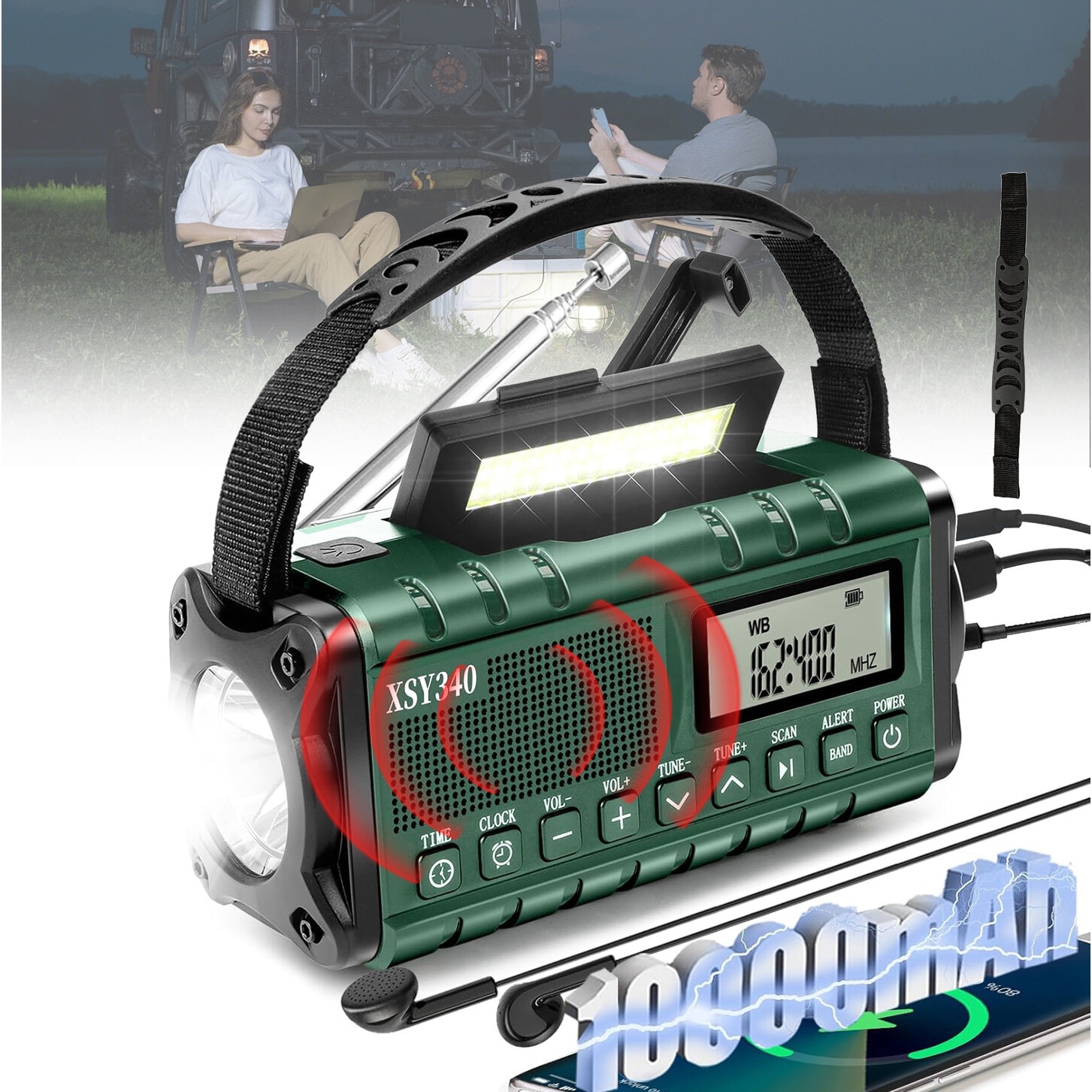 Аварийно метеорологично радио, LED фенерче, 4 режима на зареждане ...