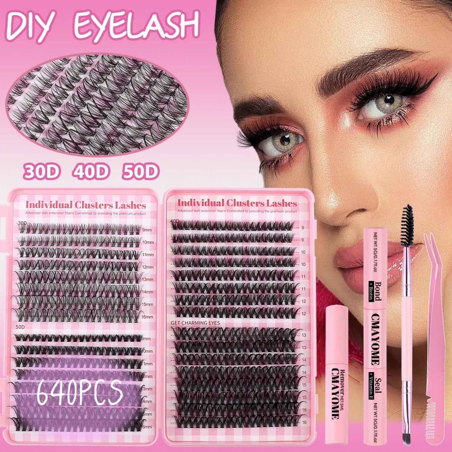 Set de extensii de gene individuale, 640 buc, 30D 40D 50D, 9-16mm, KIT ...