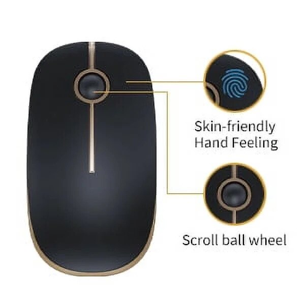 Mouse wireless, ultra-subtire, 2.4G, negru si auriu, design compact ...