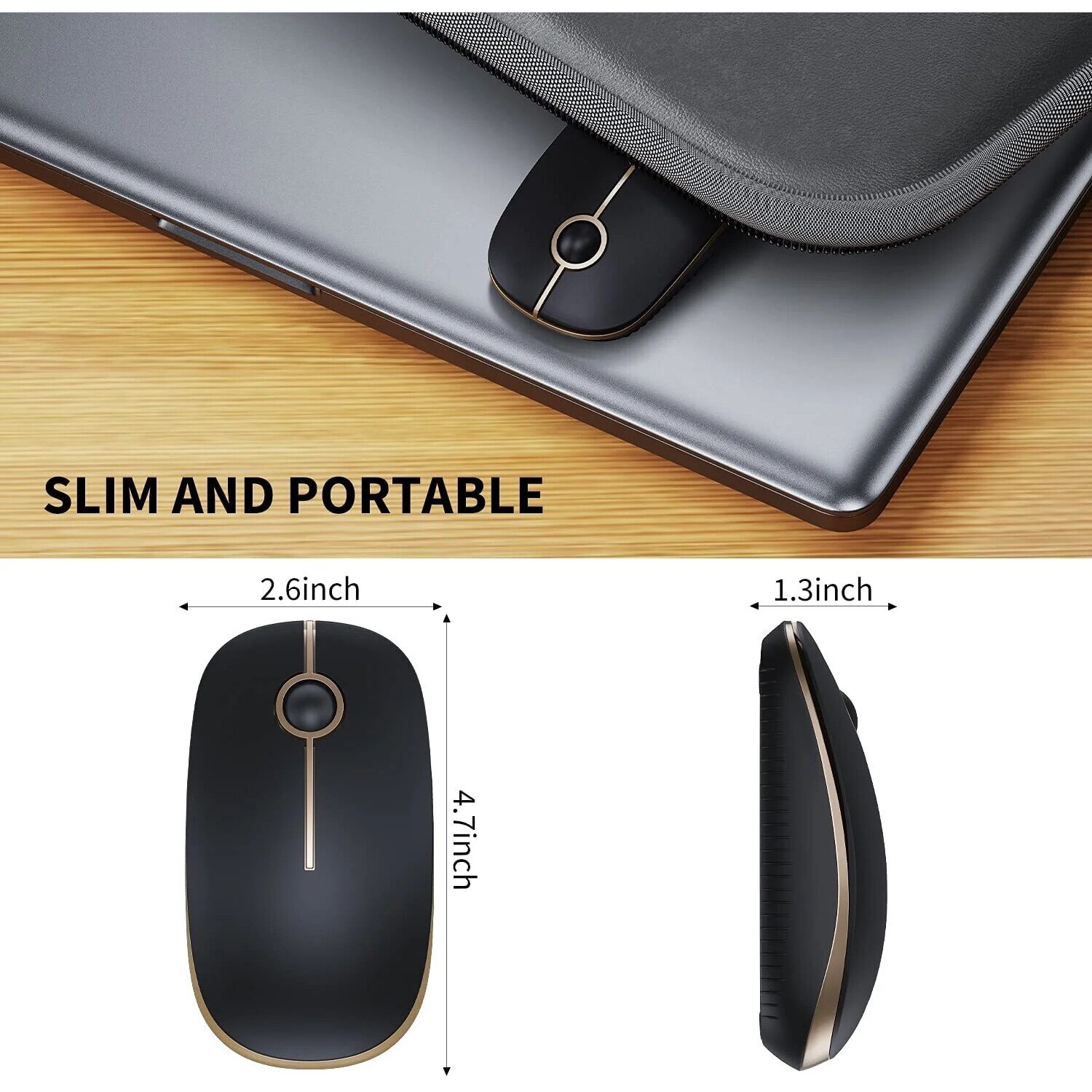 Mouse wireless, ultra-subtire, 2.4G, negru si auriu, design compact ...