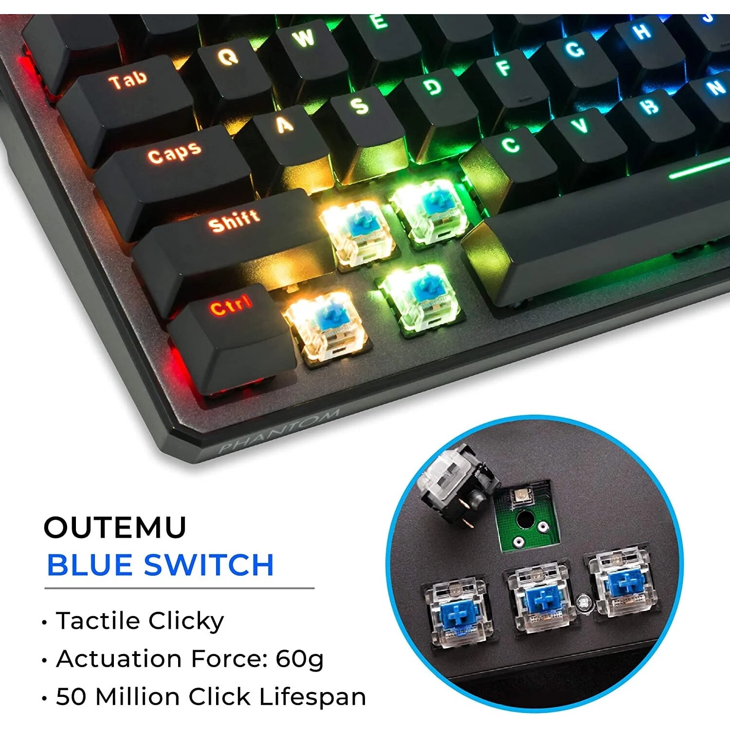 Tastatura mecanica RGB 87 taste, switch-uri Outemu, cablu USB impletit ...