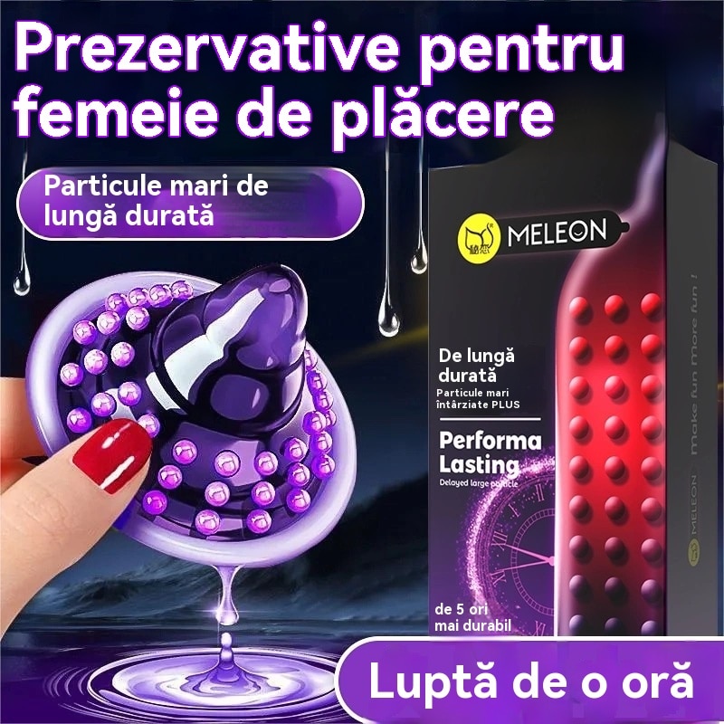 Prezervative, MELEON, 12 bucati, latex natural, design cu particule ...