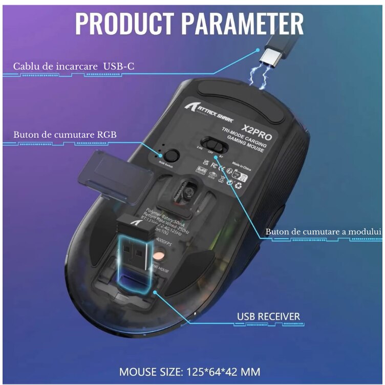 Mouse de gaming wireless Attack Shark X2 Pro - eMAG.ro