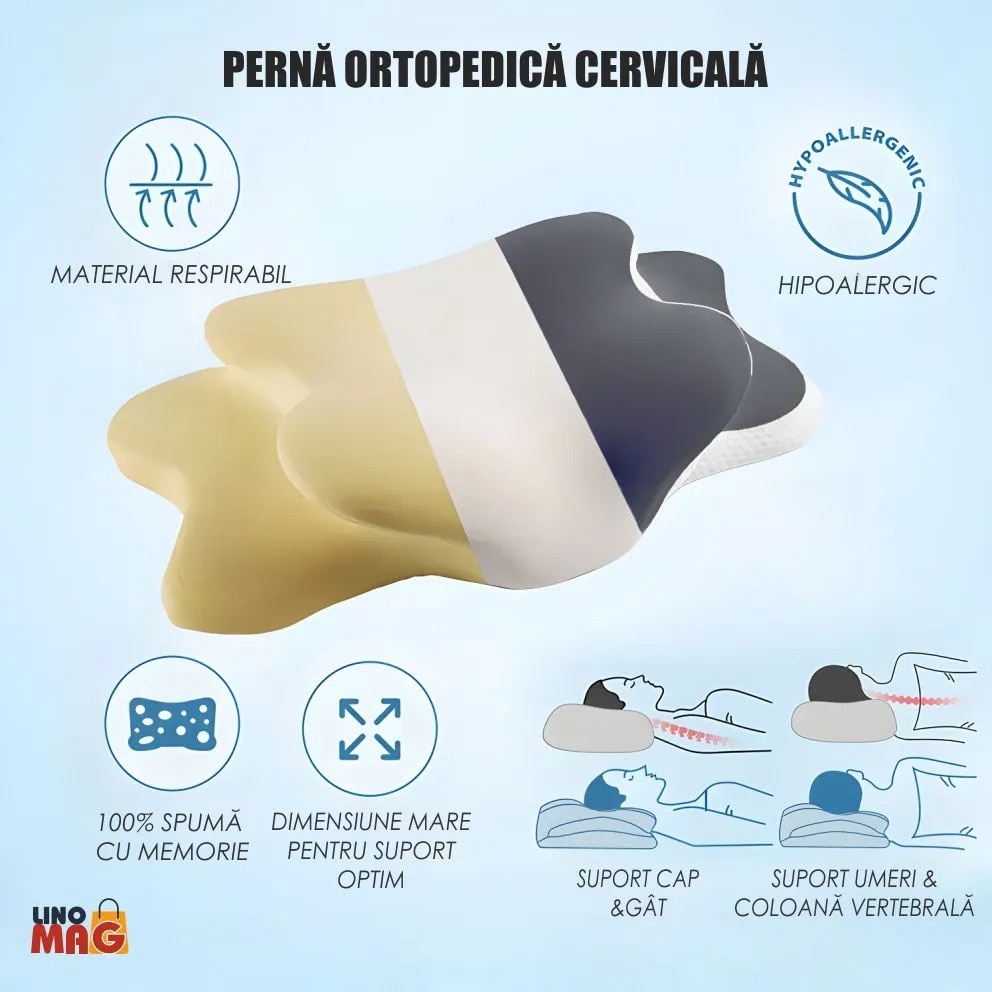 Perna Ortopedica Cervicala pentru dormit Linomag®, Spuma cu Memorie ...