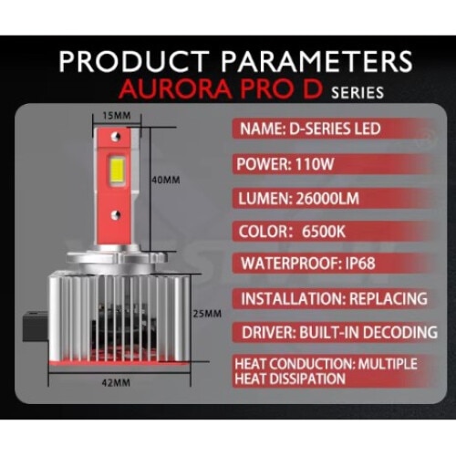 Becuri LED D2S/D2R X-7SEVEN 110W, 26000LM, 6500K Alb Rece, 500% mai ...