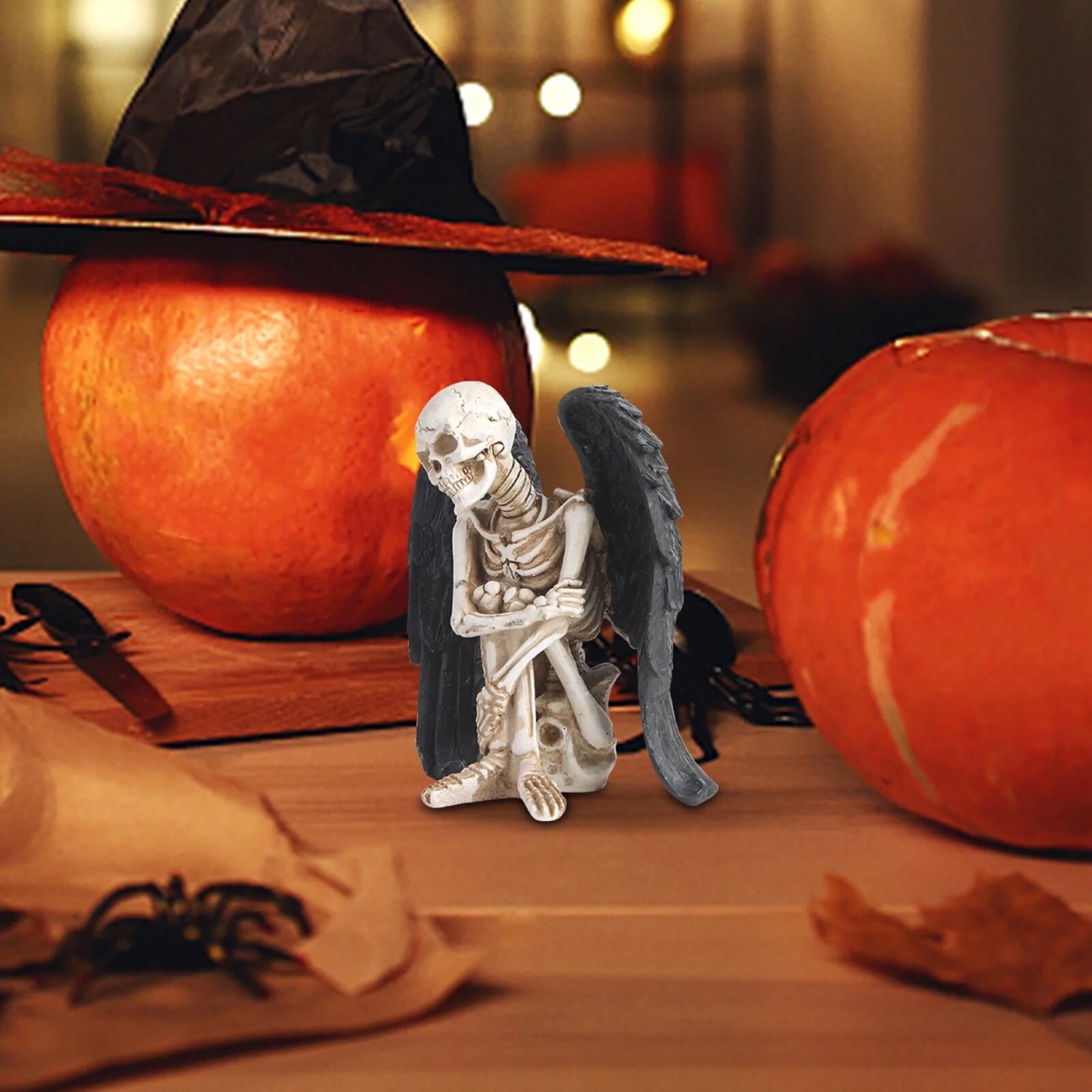 Statueta schelet ingereasca din rasina, 9.55x14x15cm, decor Halloween ...