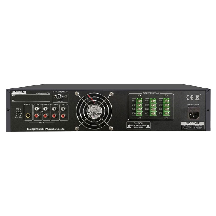 Amplificator 120W cu mixer pe 100V, 6 zone, DSPPA MP212U, USB/SD/Tuner, intrari 2Mic si 3Line, 4 ...